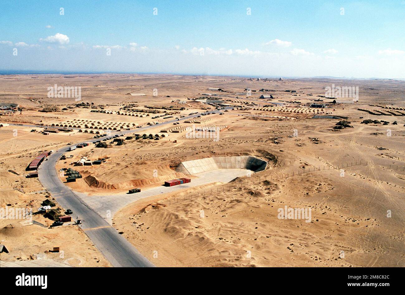 An aerial view of the tent city set up to house military personnel and ...