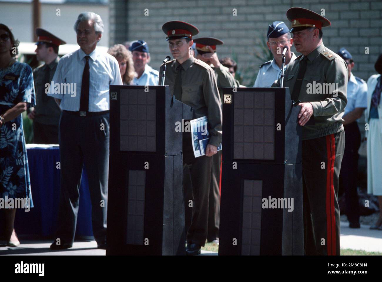 Soviet Defense Minister General Dmitriy T. Yazov, right, makes some ...