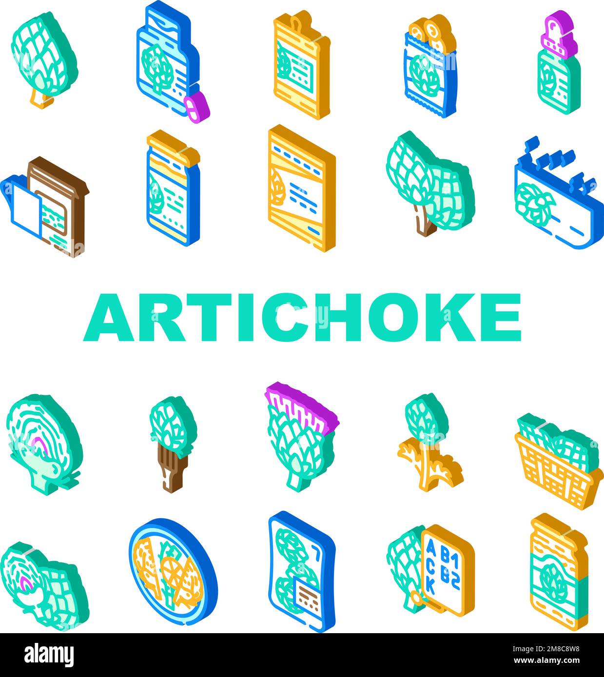 artichoke food vegetable fresh icons set vector Stock Vector Image ...