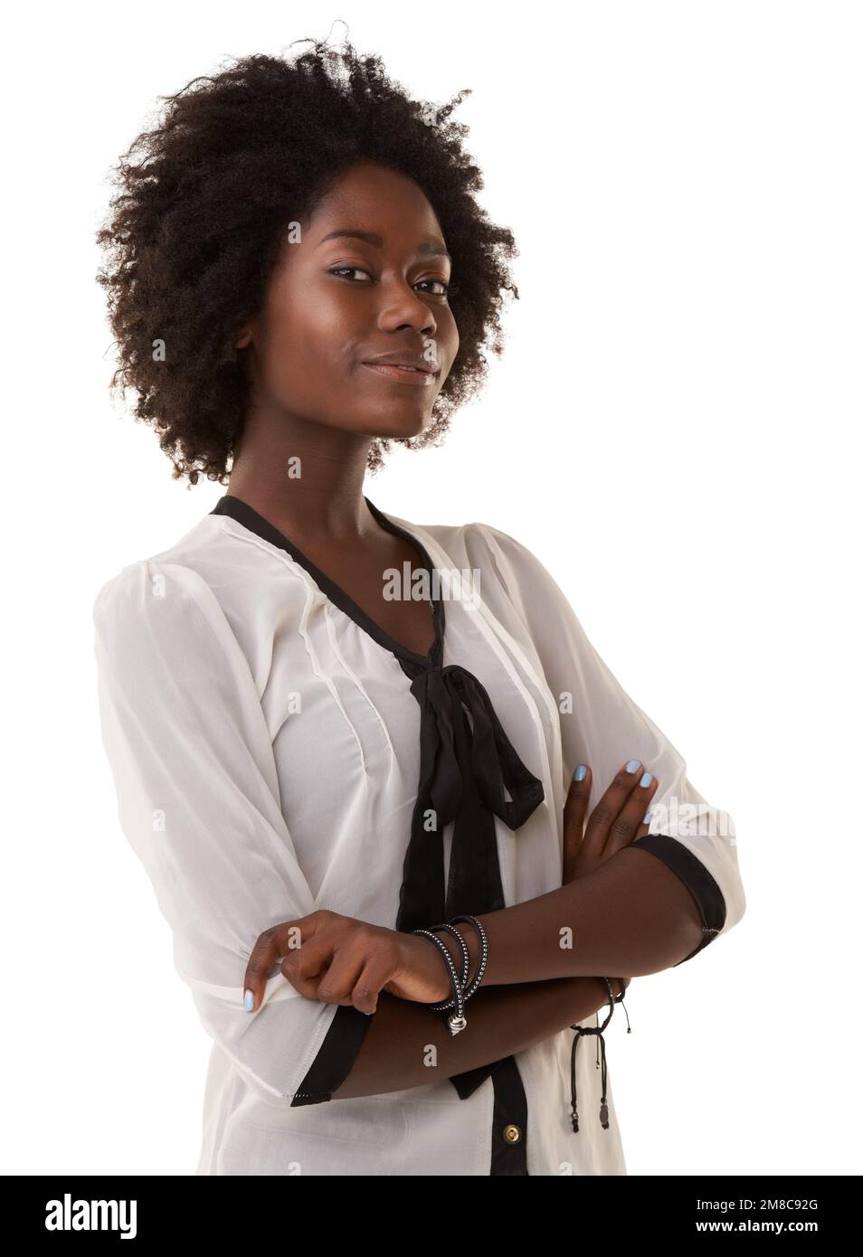 Black woman, happy and model portrait of a person with arms folded ...
