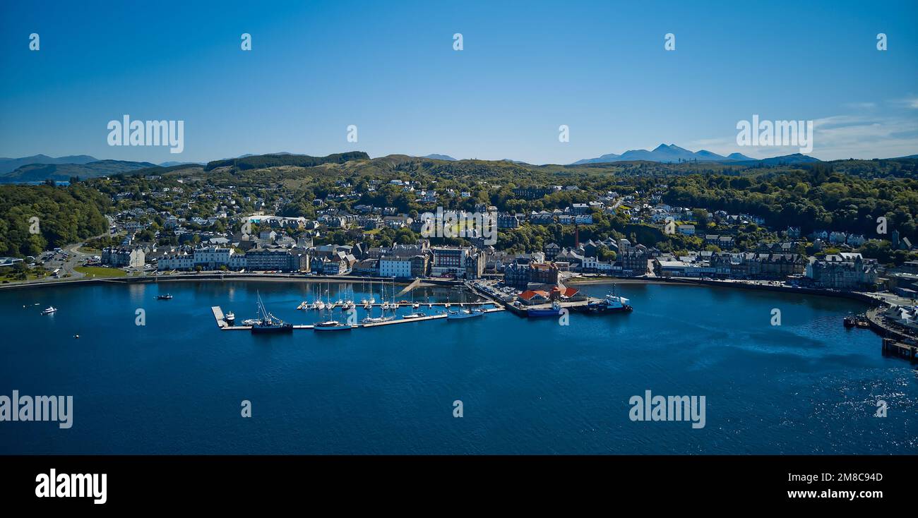 View of Oban Bay, Oban, Argyll Scotland with view of pontoons, McCaigs ...