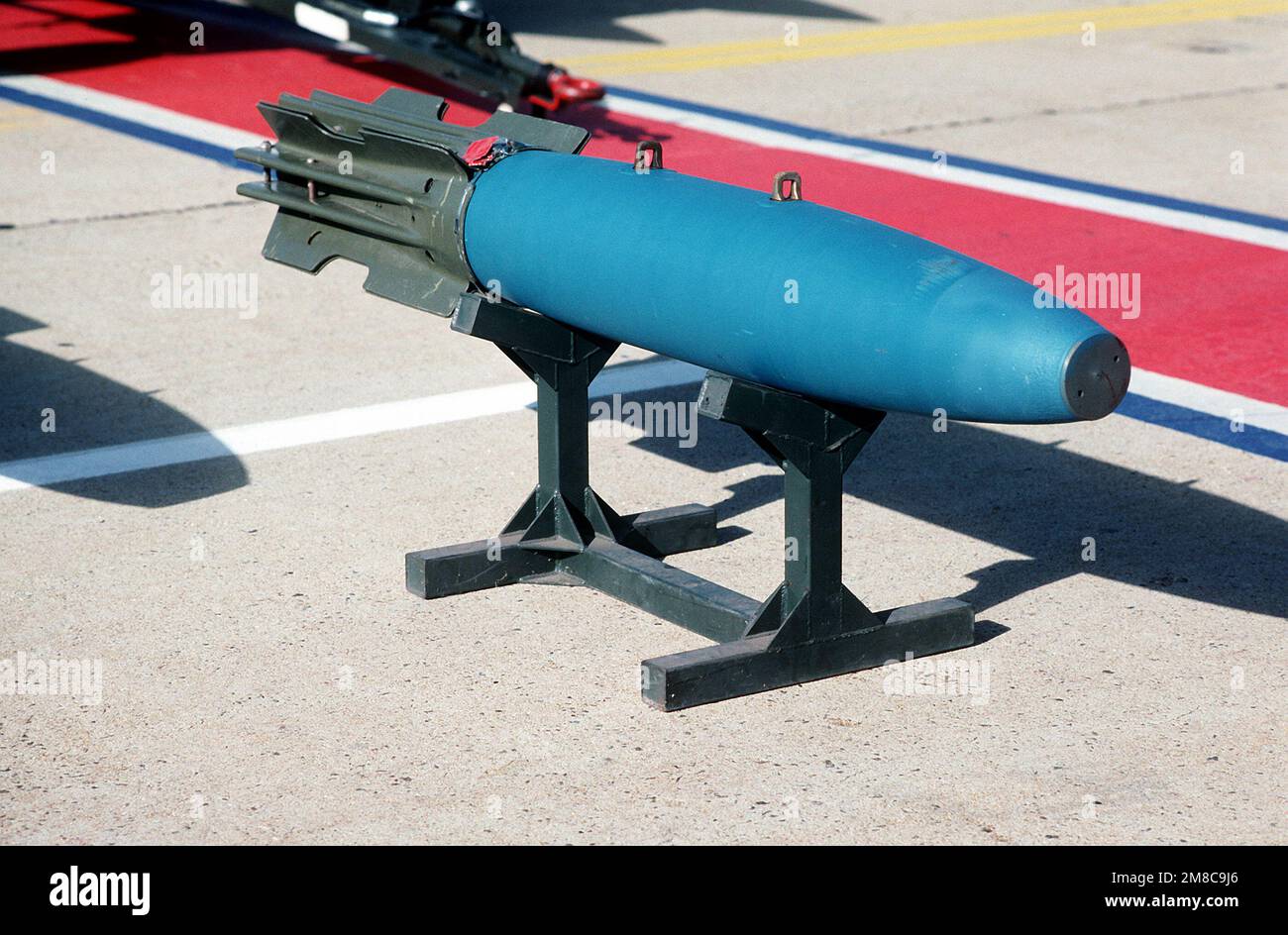 A view of a Mark 82 500-pound high-drag bomb being shown as part of a ...