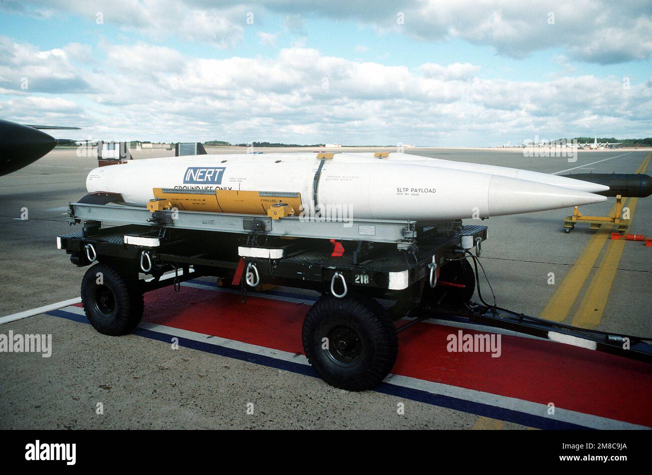 A view of two AGM-69 SRAM missiles being shown at a static display of a 509th Bomb Group FB-111 ...