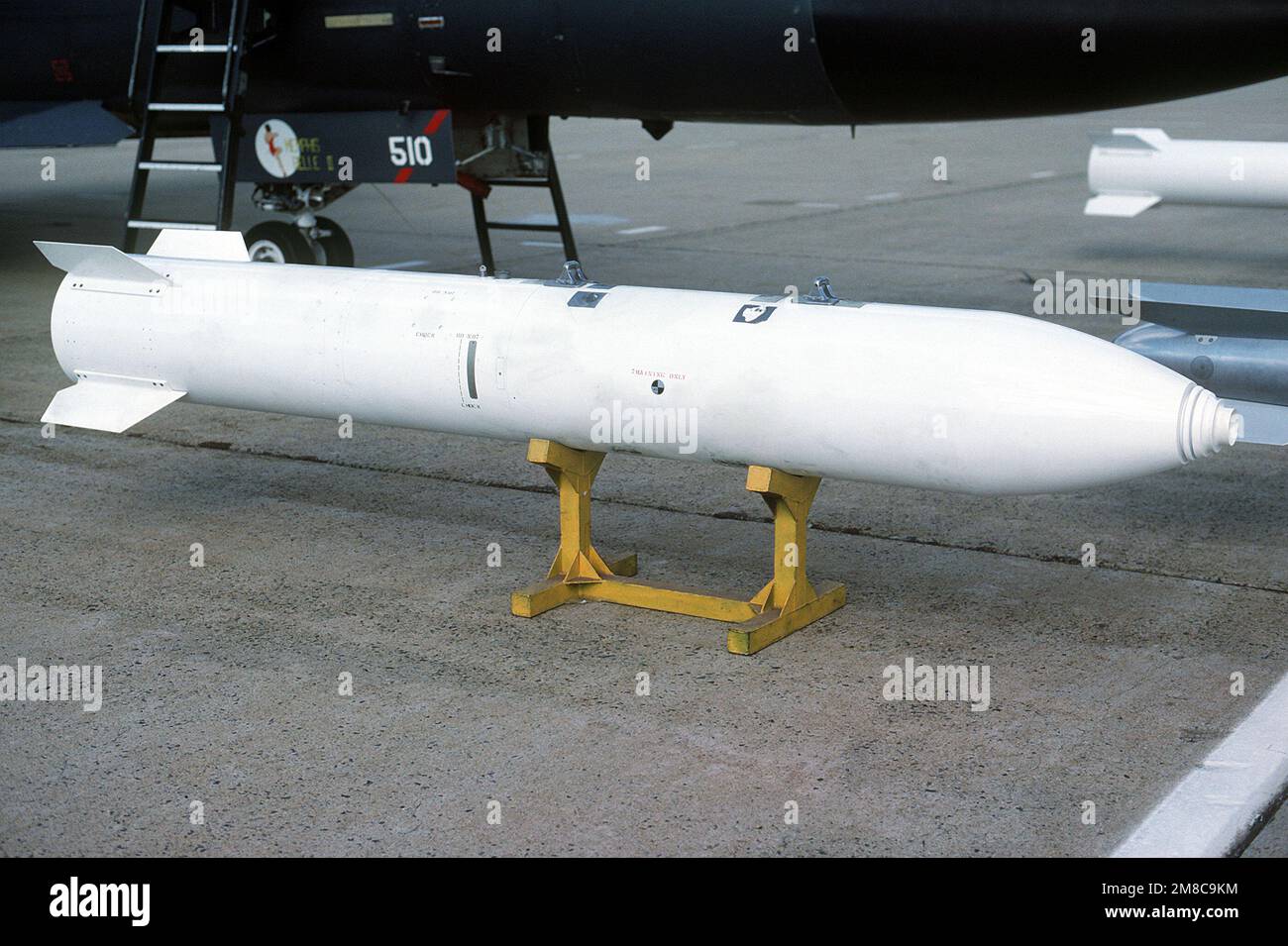 A view of a B-83 nuclear bomb trainer being shown at static display of ...