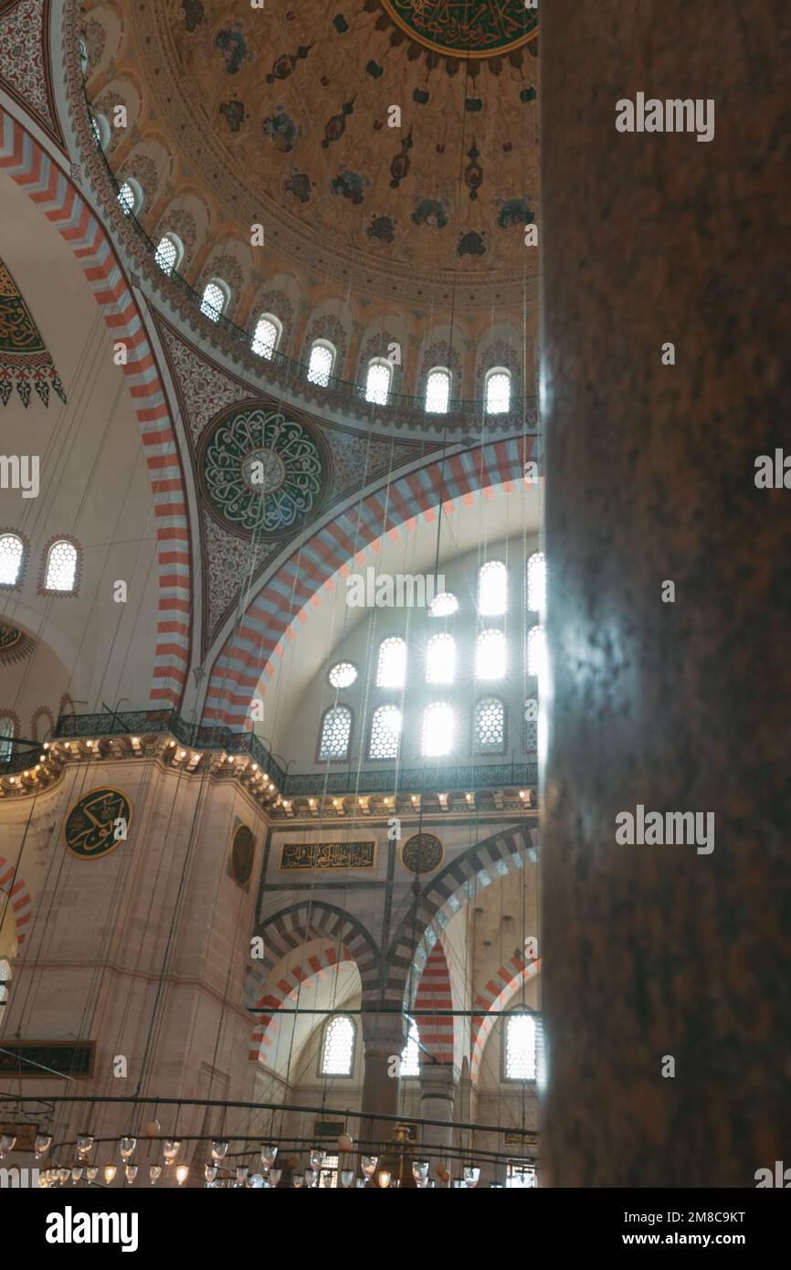 Suleymaniye Mosque from inside at daytime. Islamic architecture concept ...