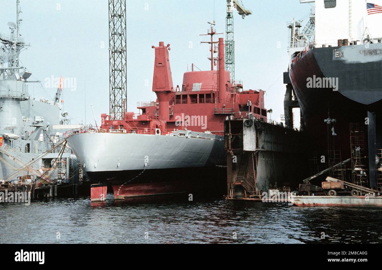 A starboard quarter view of the Military Sealift Command (MSC)-chartered American Altair at the ...