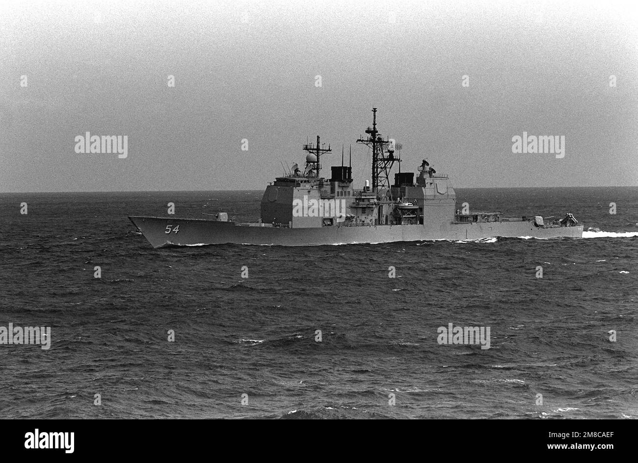 A port view of the guided missile cruiser USS ANTIETAM (CG-54) underway ...