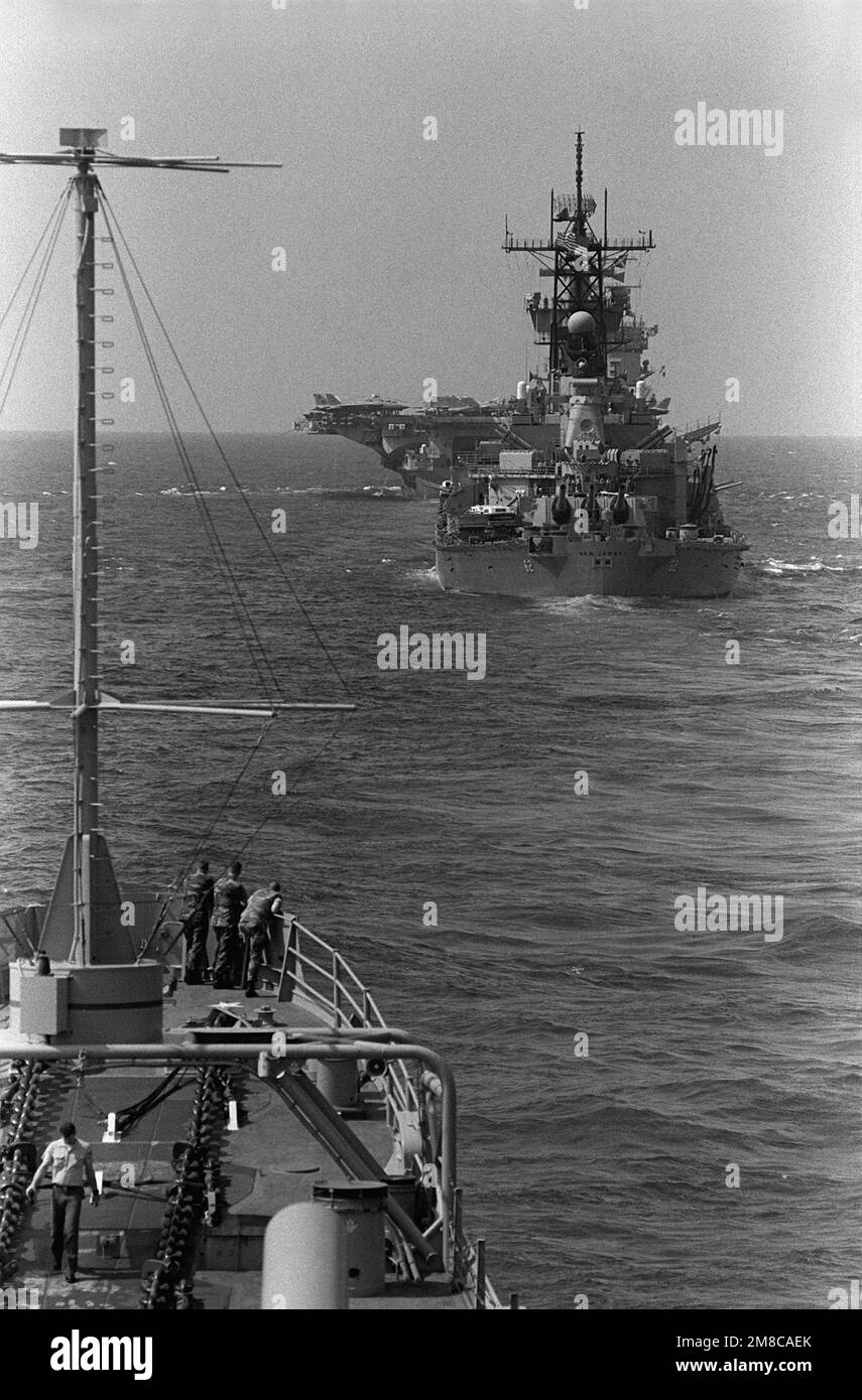 A stern view of the battleship USS NEW JERSEY (BB-62) taken from the ...