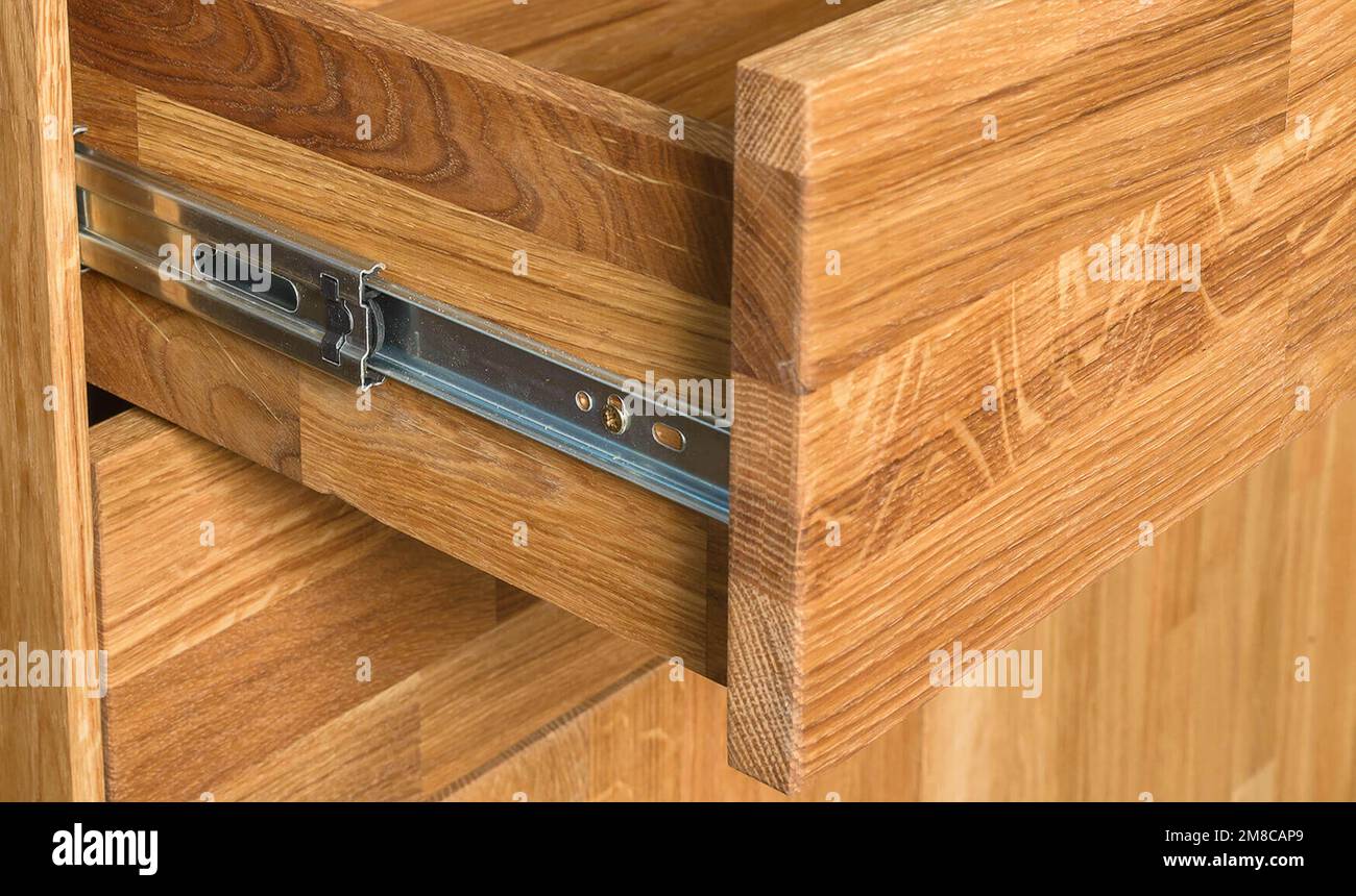 Opened drawer with a slider close view photo, wooden eco furniture ...