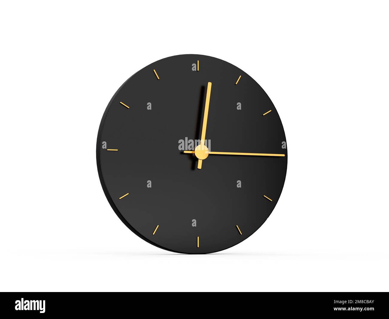 A 3D rendering of 12:15 o'clock on an black clock isolated on a white ...