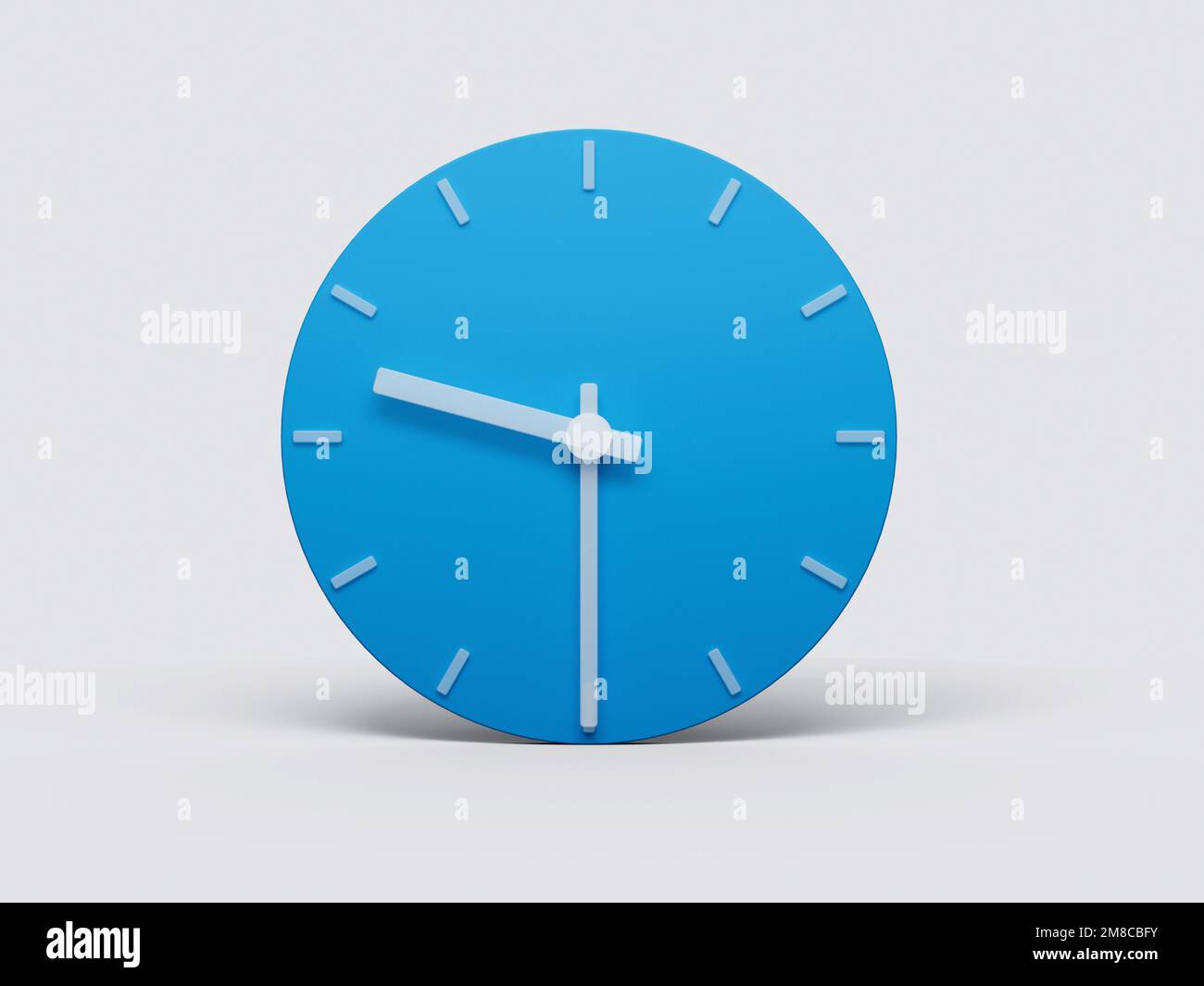 A 3D rendering of 9:30 o'clock on an blue clock isolated on a white ...