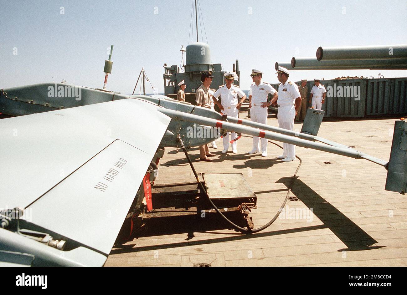 An officer discusses the Pioneer Remotely Piloted Vehicle (RPV) with ...