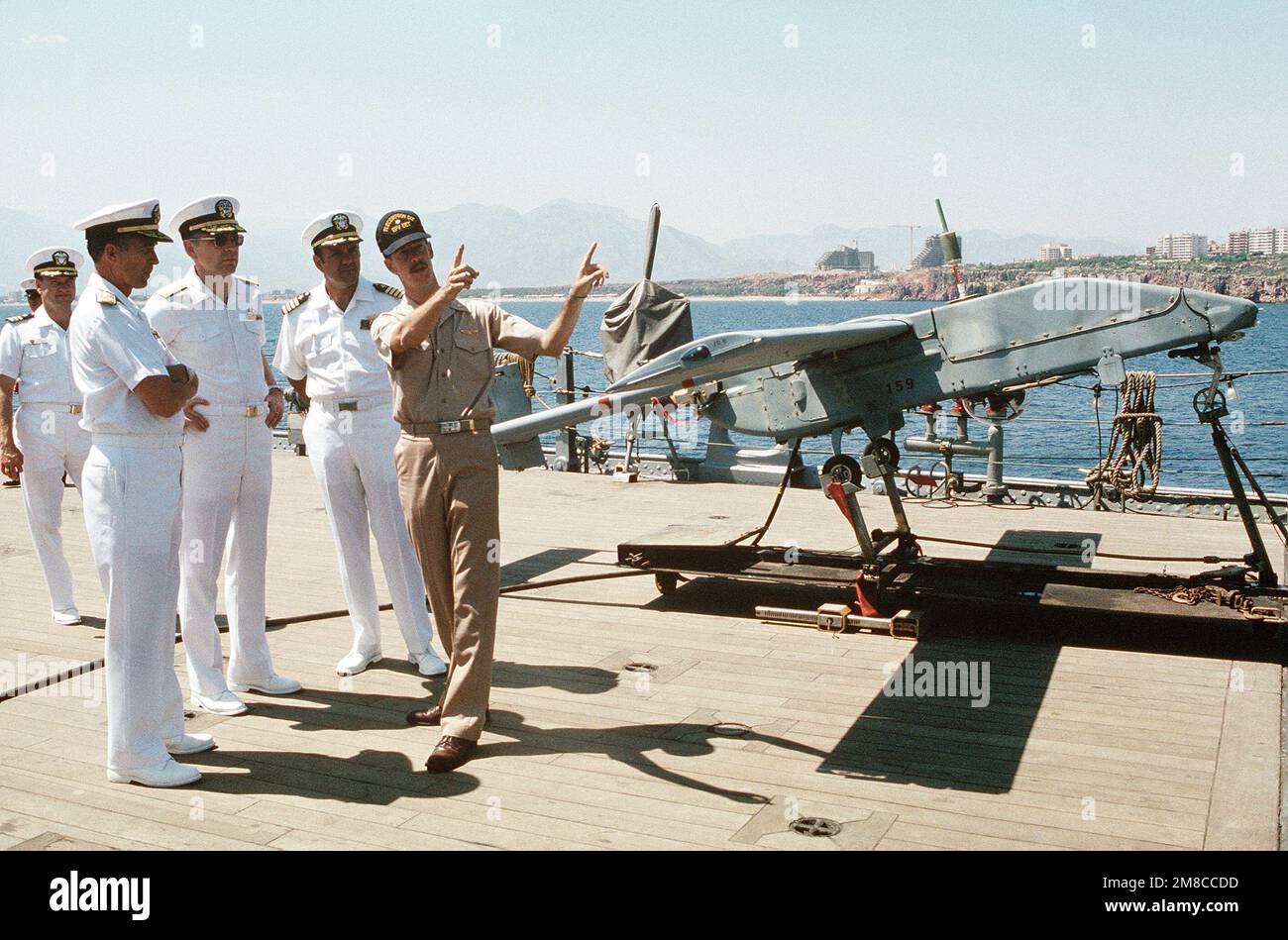 An officer discusses the Pioneer Remotely Piloted Vehicle (RPV) with ...
