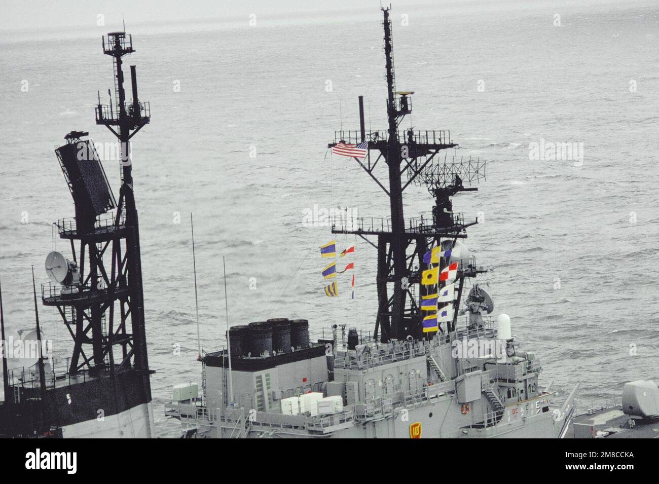 A view of various radar installations and satellite communications ...