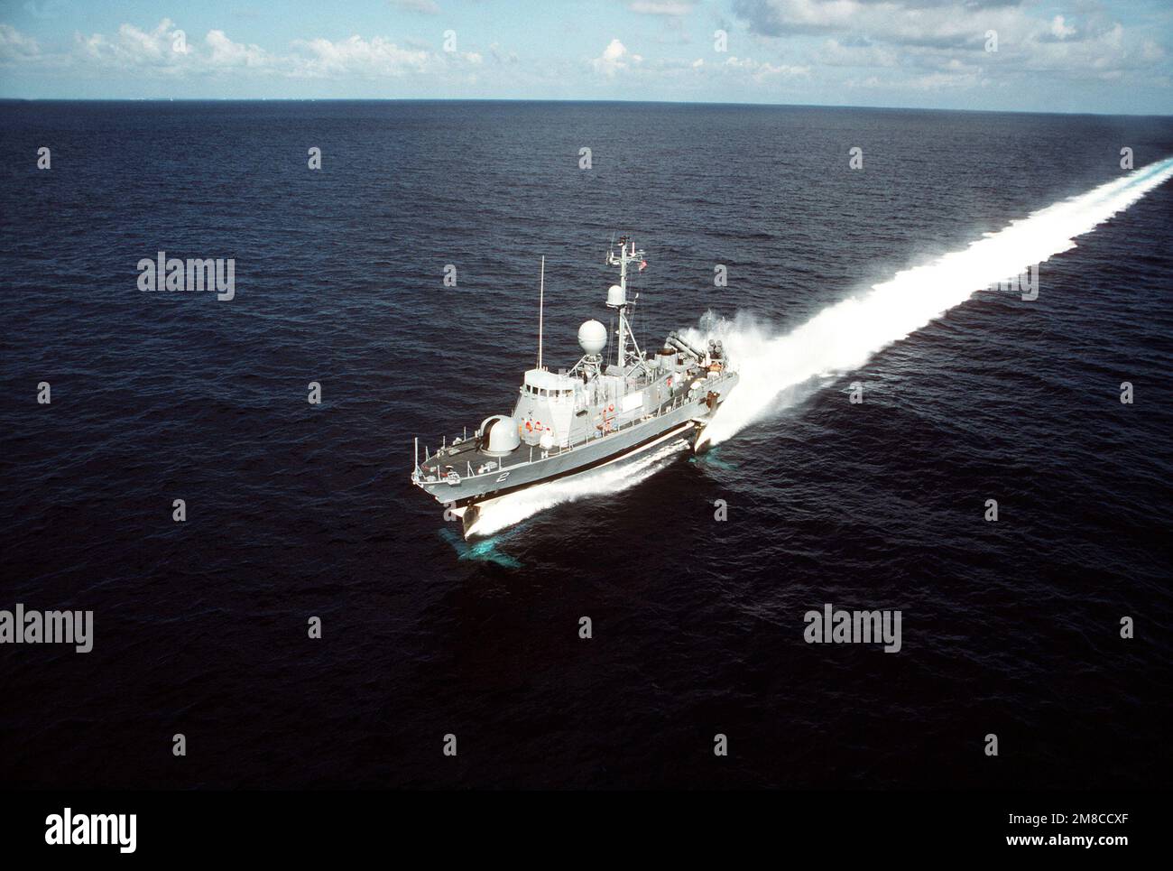 An aerial port bow view of the patrol combatant missile hydrofoil USS ...