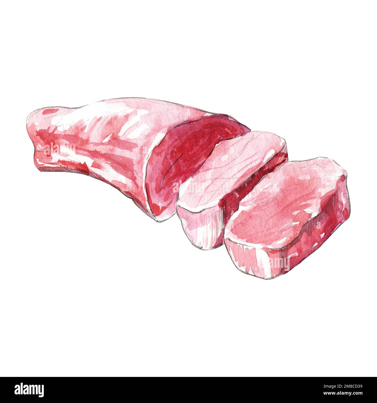 Raw meat watercolor illustration on black background Stock Photo - Alamy