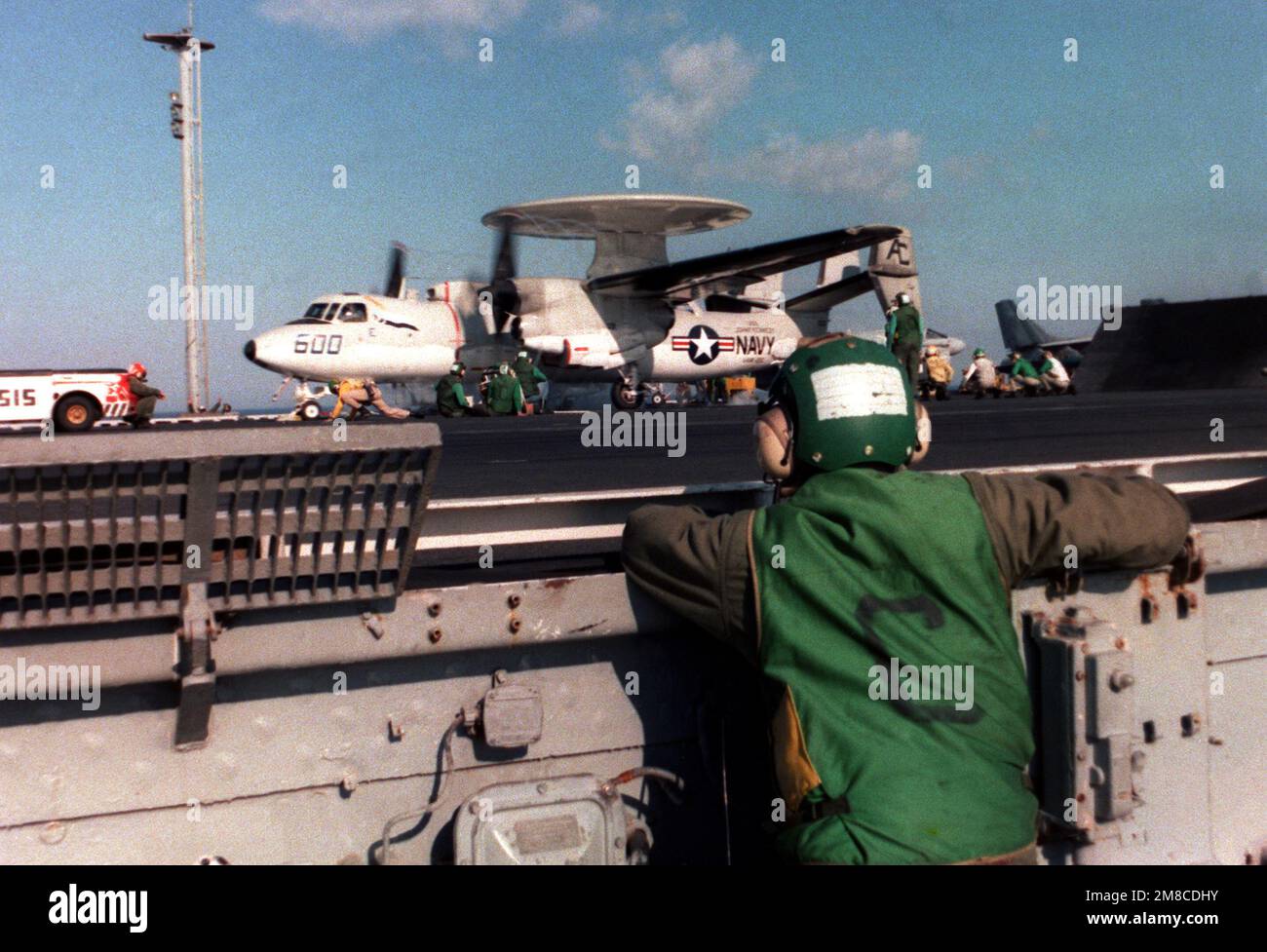 The deckedge operator for the No. 2 catapult aboard the aircraft ...