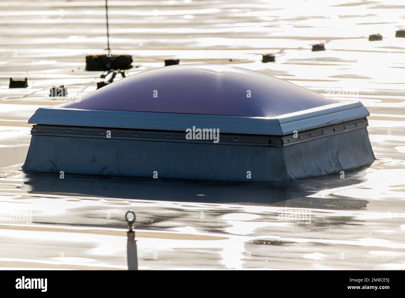 Roof hatch on industrial building with flat roof in rain Stock Photo ...