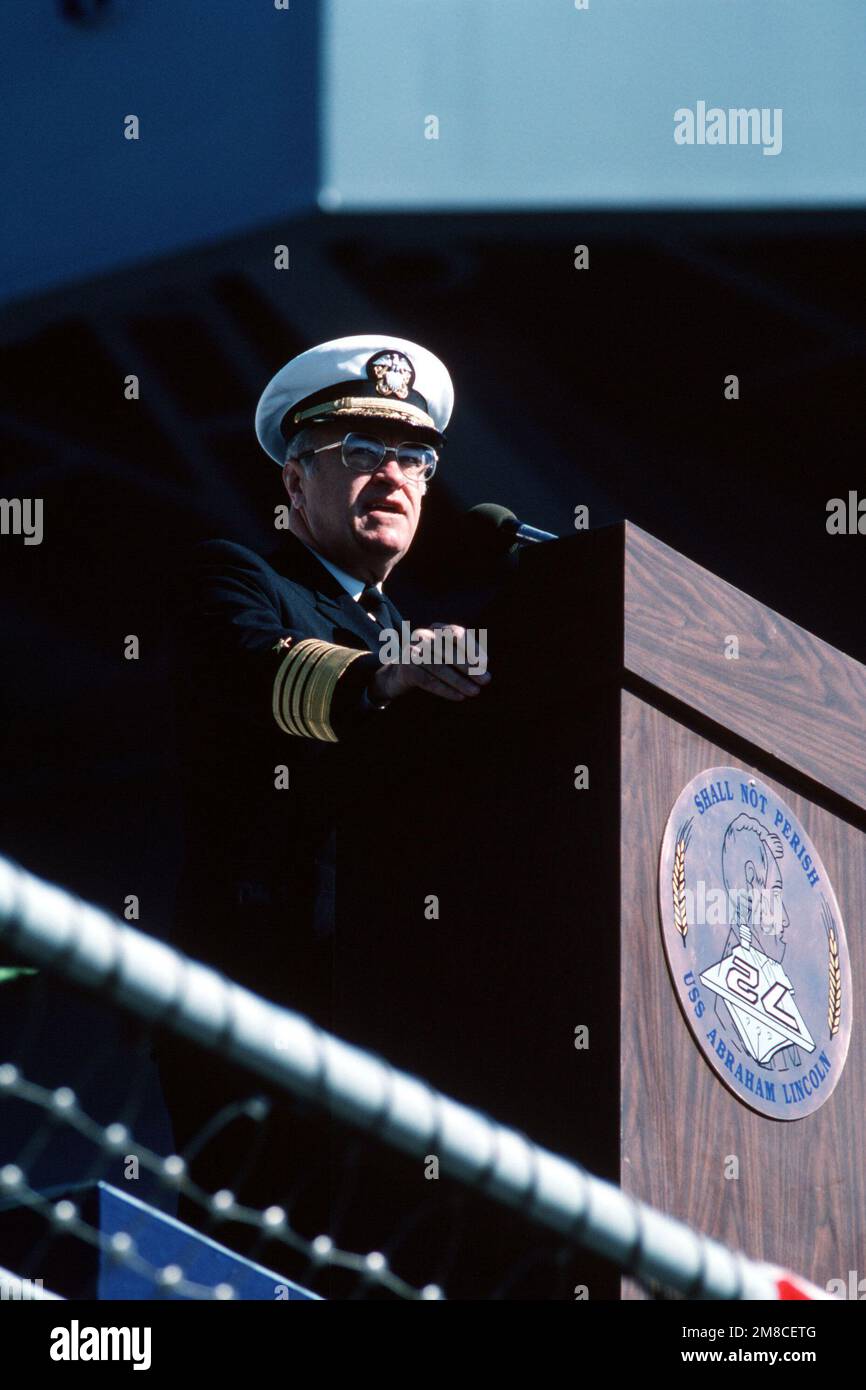 Admiral Carlisle A.H. Trost, CHIEF of Naval Operations, speaks during ...