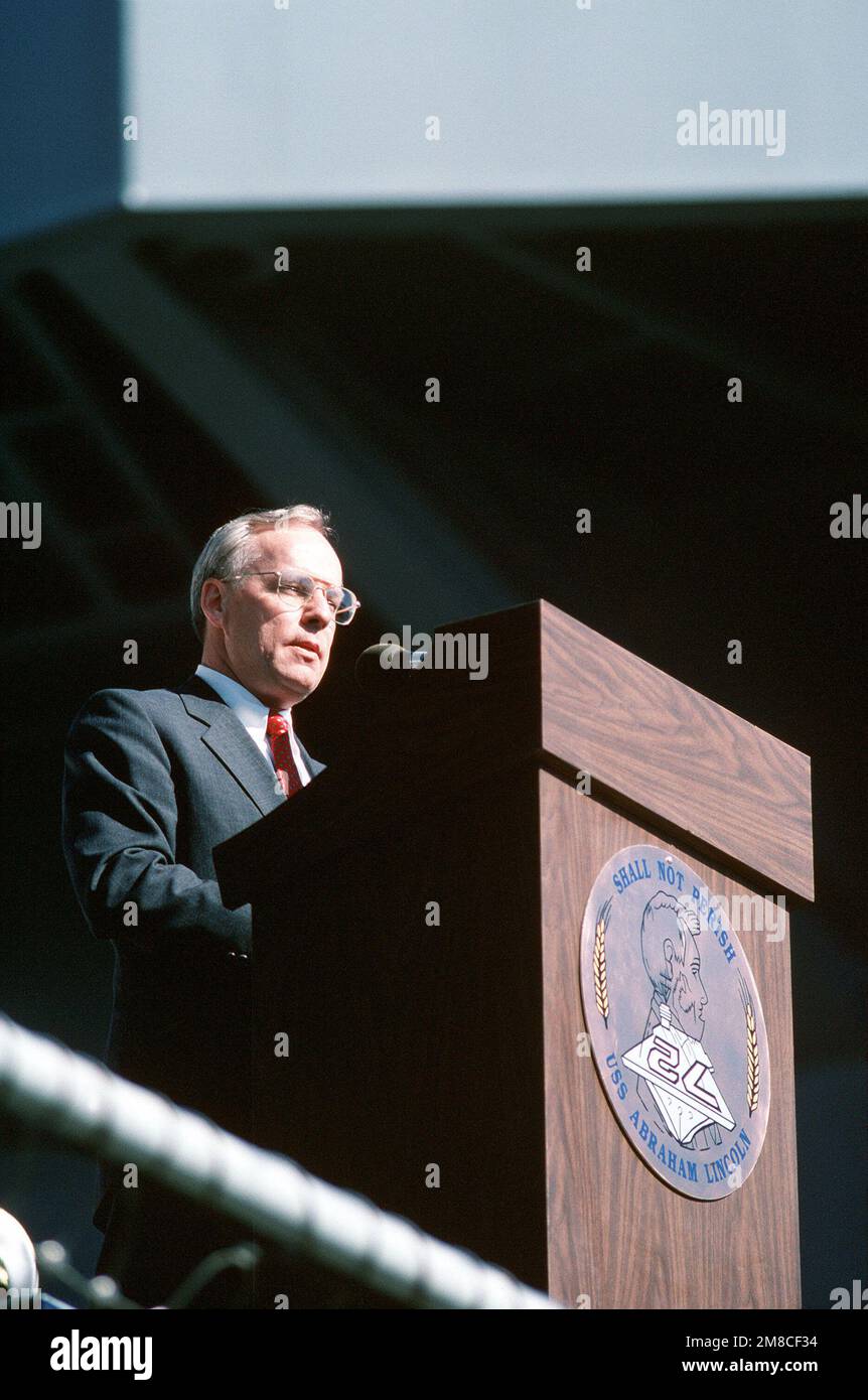Secretary of the Navy H. Lawrence Garrett III speaks at the ...