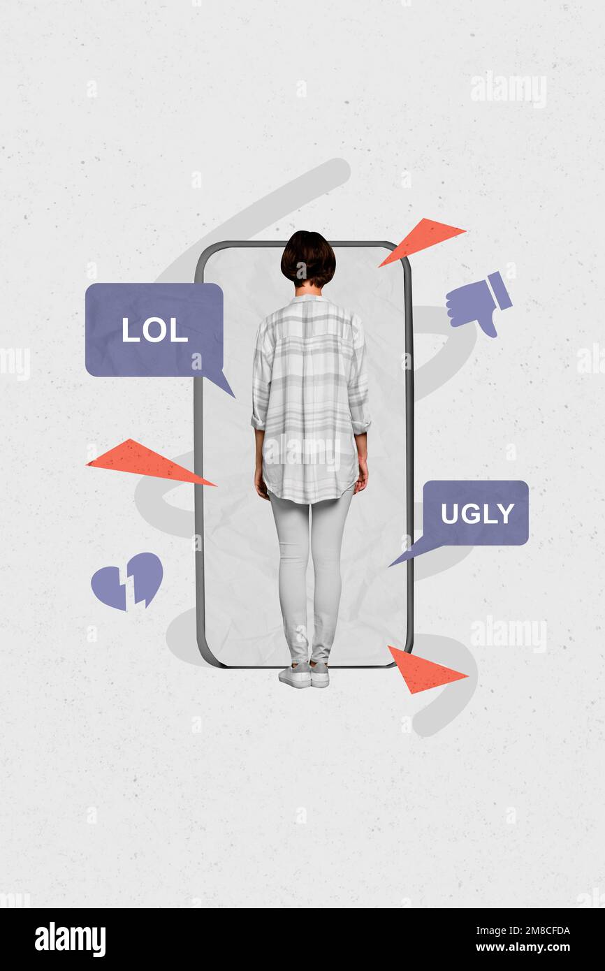 Artwork magazine collage picture of unhappy lady getting bad comments ...