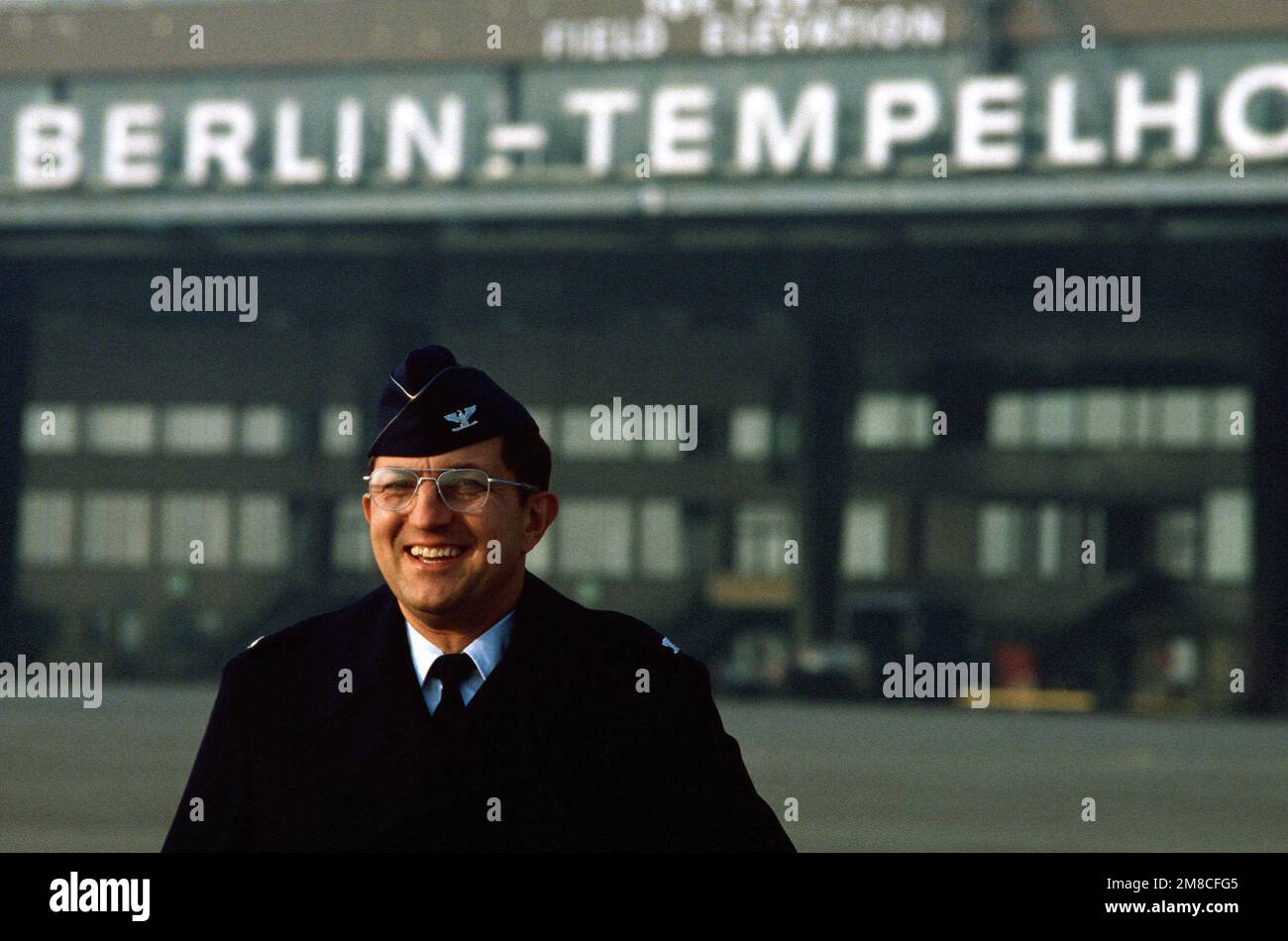 Colonel Dieter Satz, Commander Tempelhof Central Airport, stands in front of a building at the ...