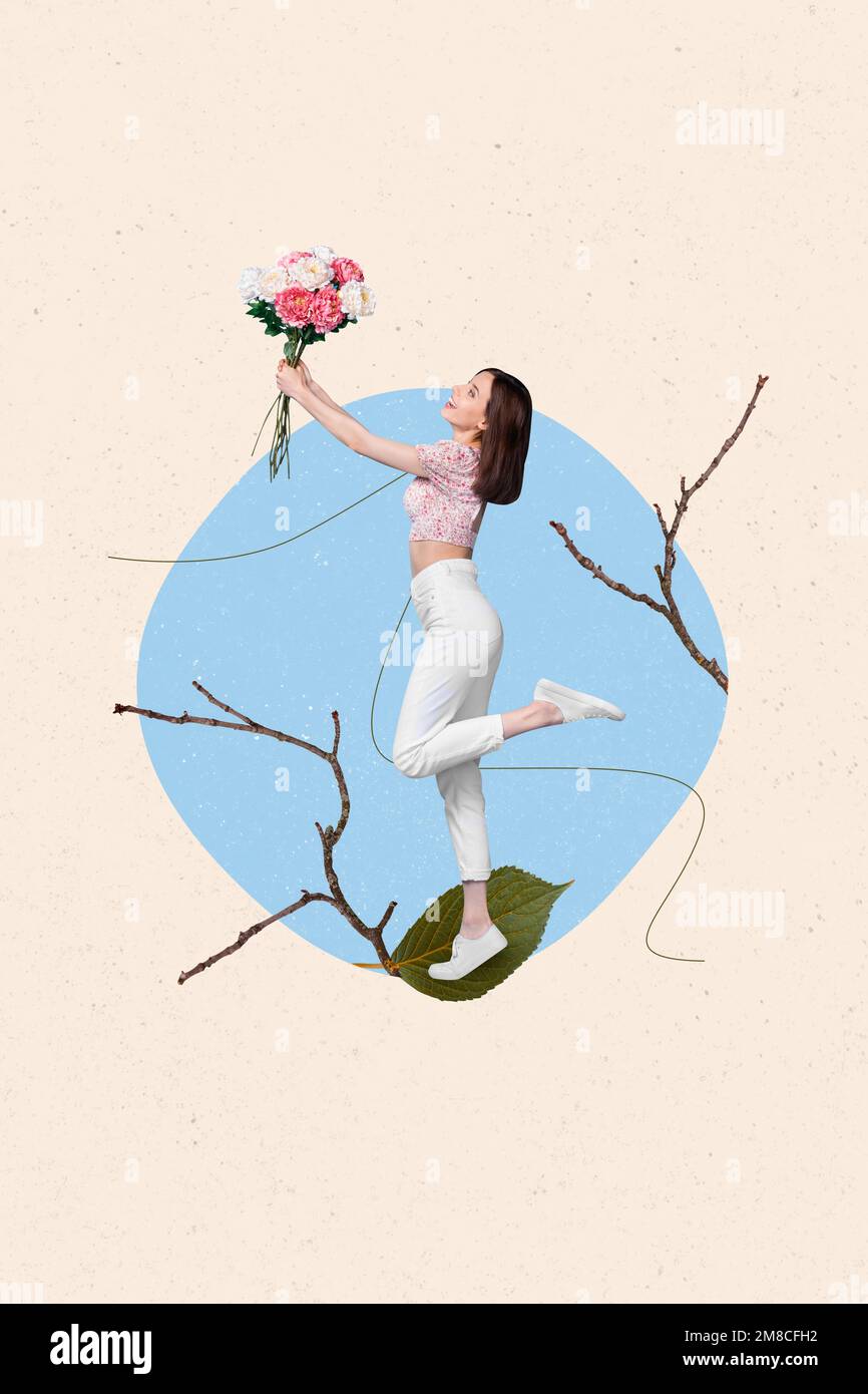 Photo collage artwork minimal picture of happy charming rising flower ...
