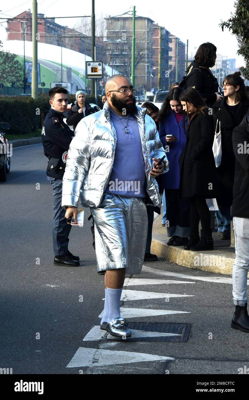 Milan, Italy. 13th Jan, 2023. Milan, Guests arrive Gucci fashion show ...