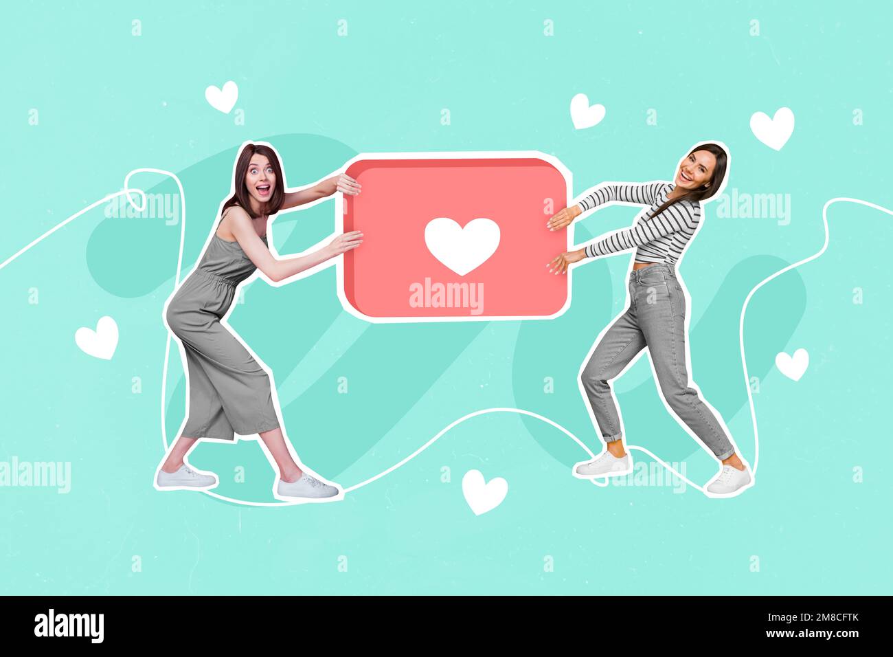 Photo collage cartoon comics sketch picture funny funky ladies sharing ...