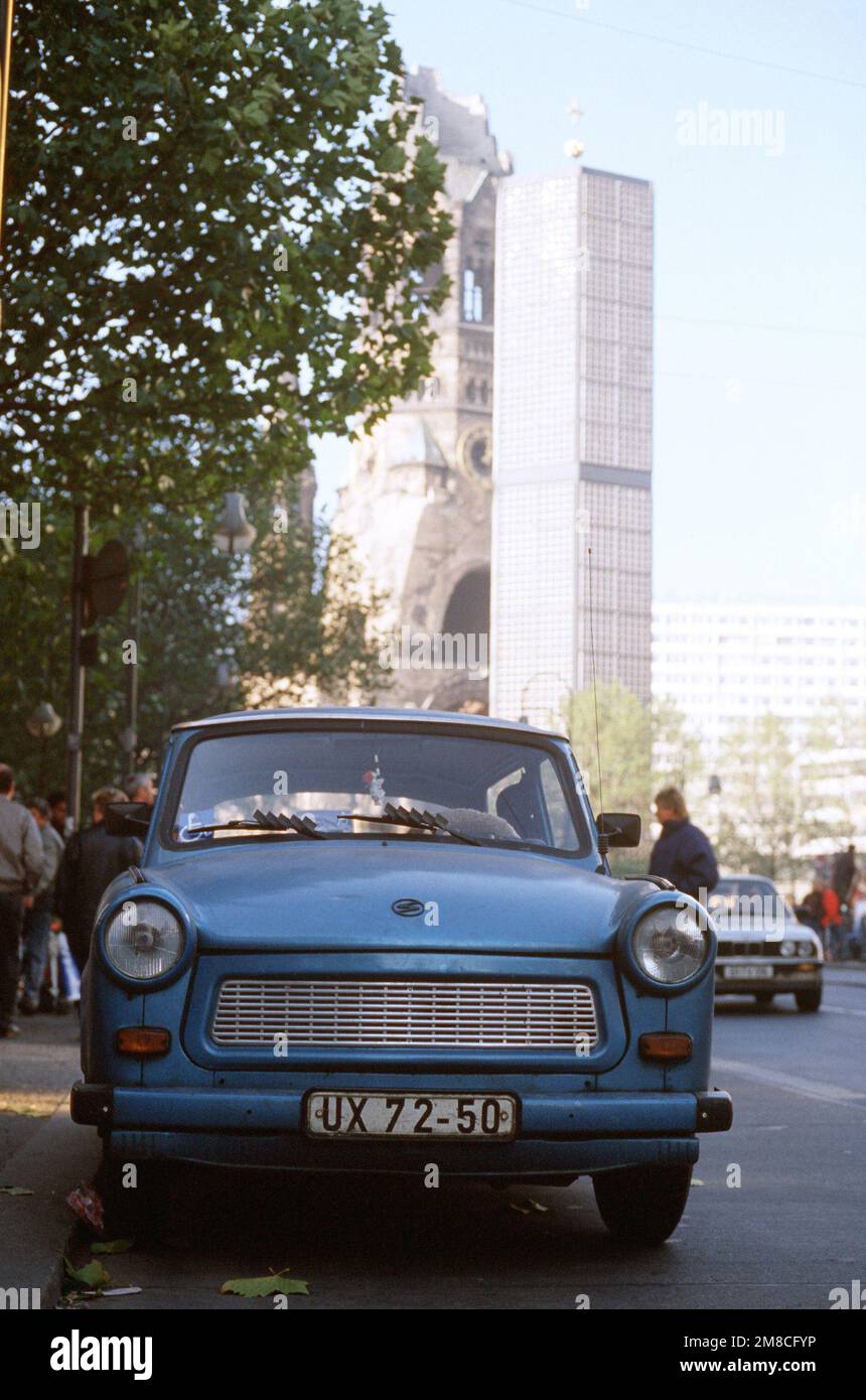 An East German Trabant, a small car with a two-cylinder engine, is ...