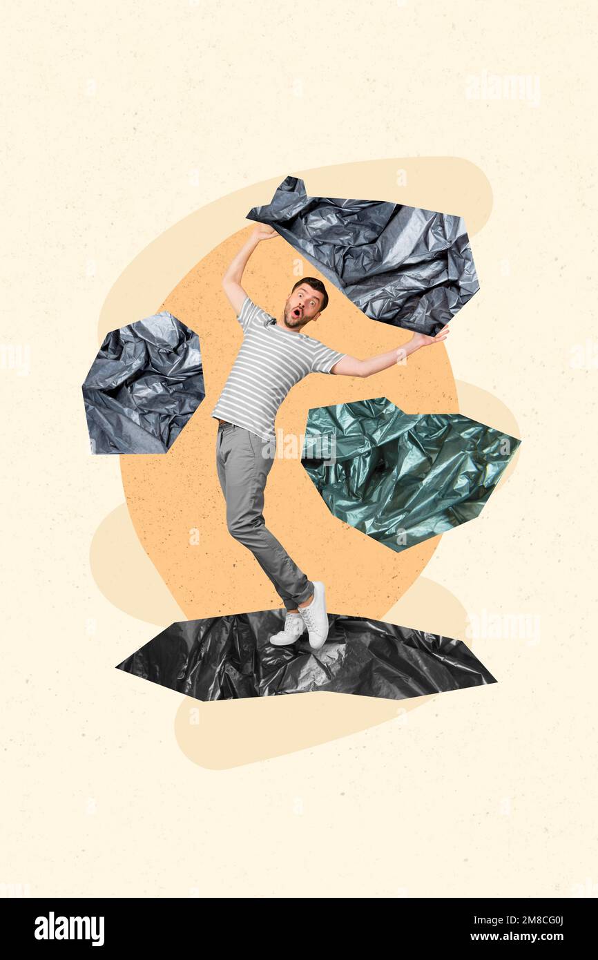 Creative photo 3d collage artwork postcard poster of young responsible ...