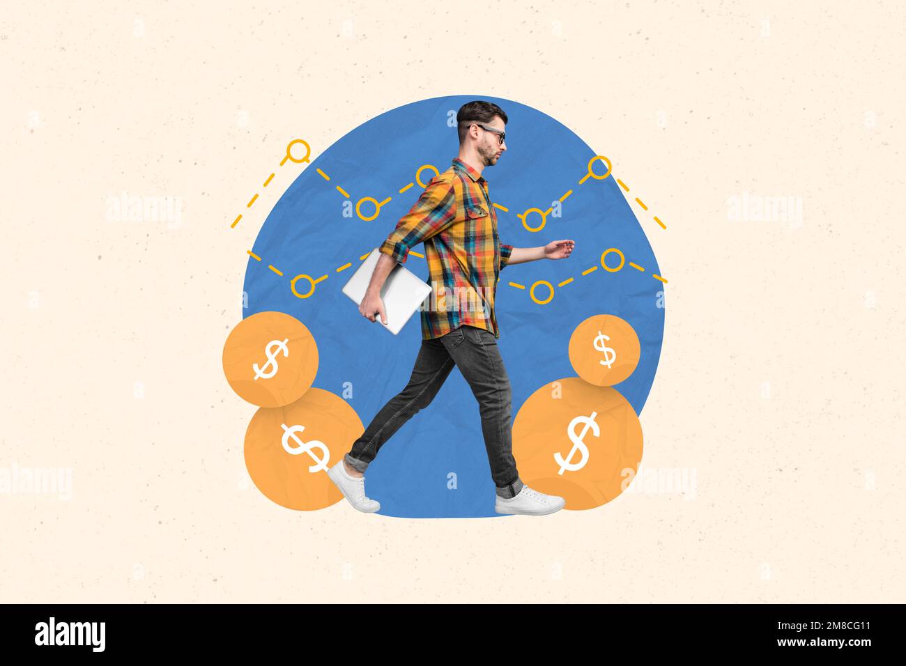 Creative photo 3d collage artwork postcard poster of young rich ...