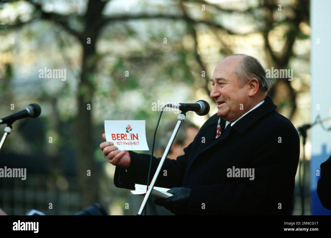 A card proclaims Berlin's freedom following the demolition of sections ...