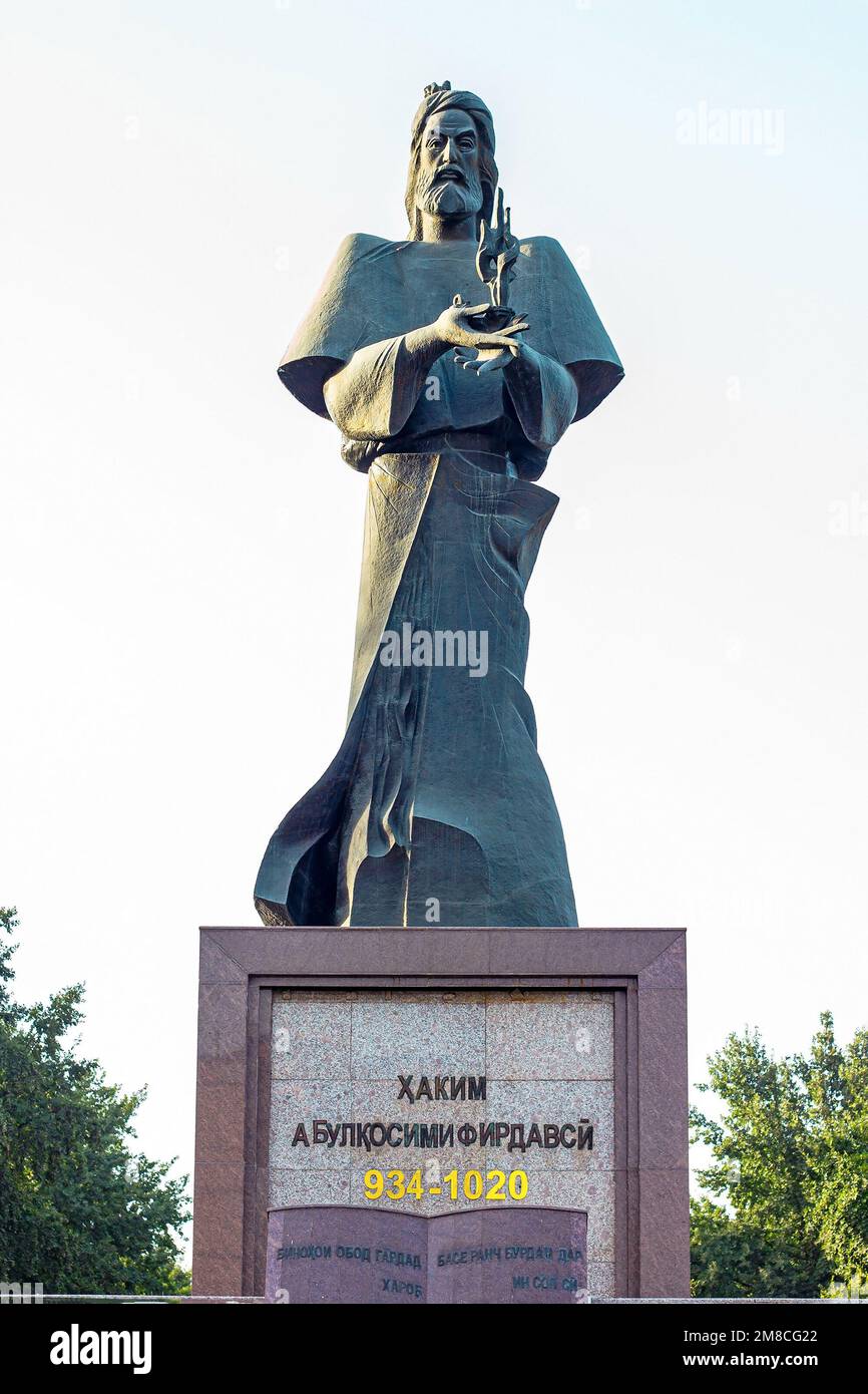 DUSHANBE, TAJIKISTAN - JULY 20, 2022: Statue of Persian poet Ferdowsi ...