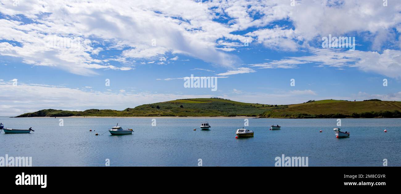County Cork, Ireland, August 21, 2022. Several small boats are anchored ...
