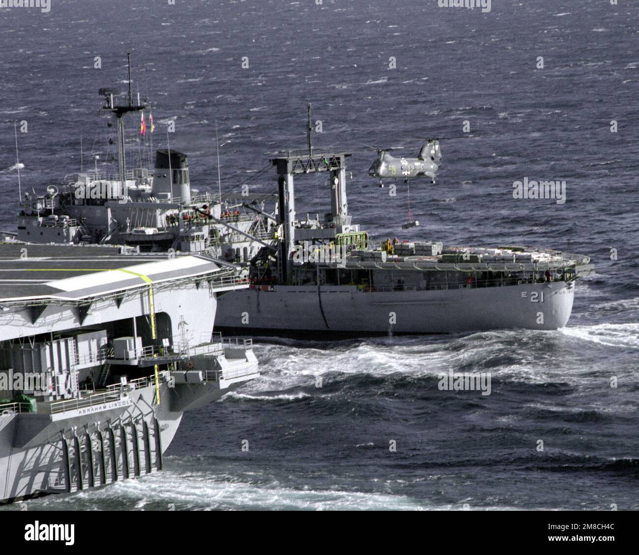 A UH-46 Sea Knight helicopter of Helicopter Combat Support Squadron 6 ...