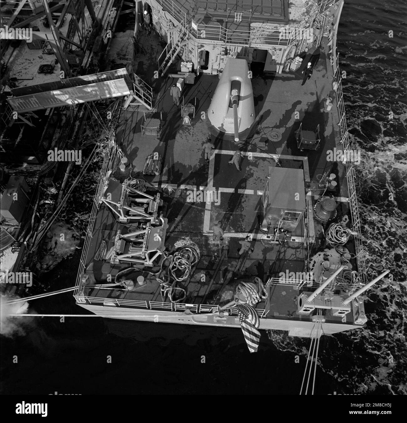 An overhead view of the stern of the guided missile cruiser NORMANDY ...