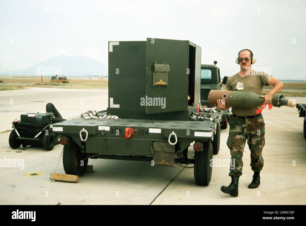 An airman assigned to the 3rd Tactical Fighter Wing walks away from an ...