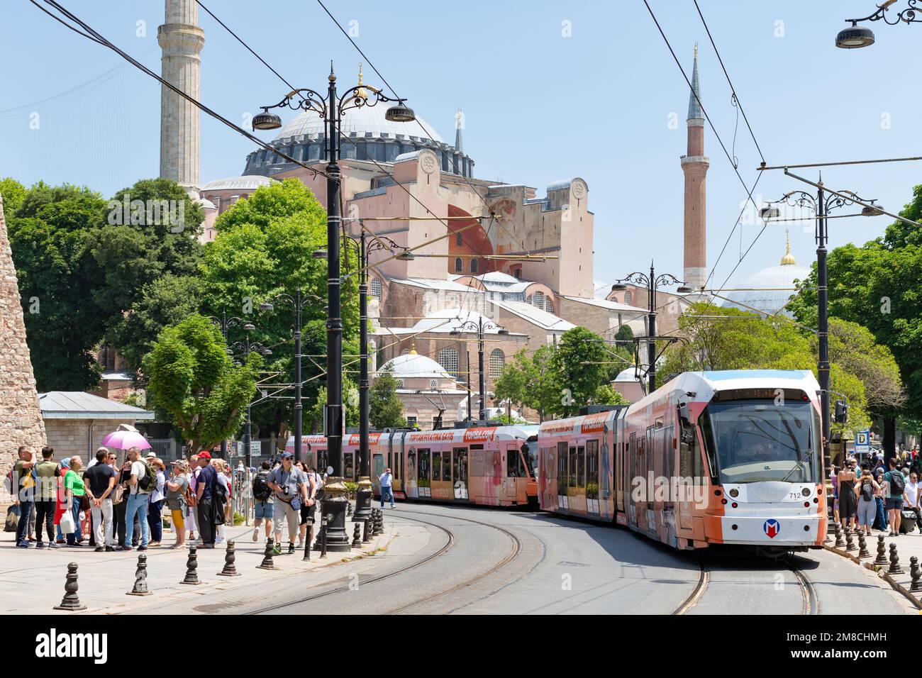 Istanbul public tram system - T1 tram line Sultanahmet Square passing ...