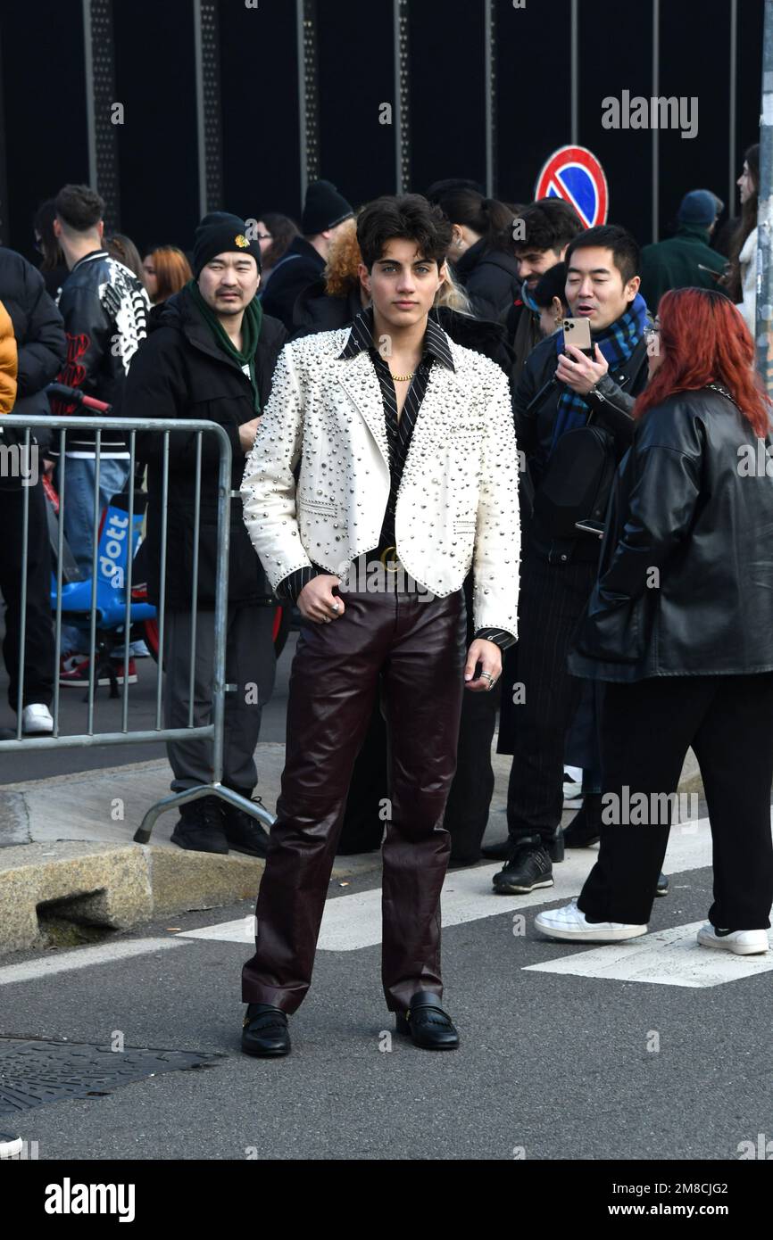 Milan, Italy. 13th Jan, 2023. Milan, Guests arrive Gucci fashion show ...