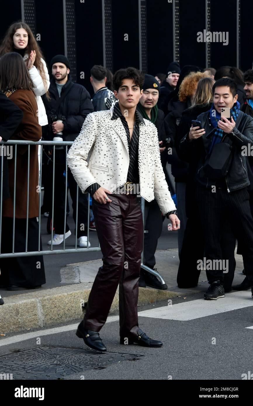 Milan, Italy. 13th Jan, 2023. Milan, Guests arrive Gucci fashion show ...