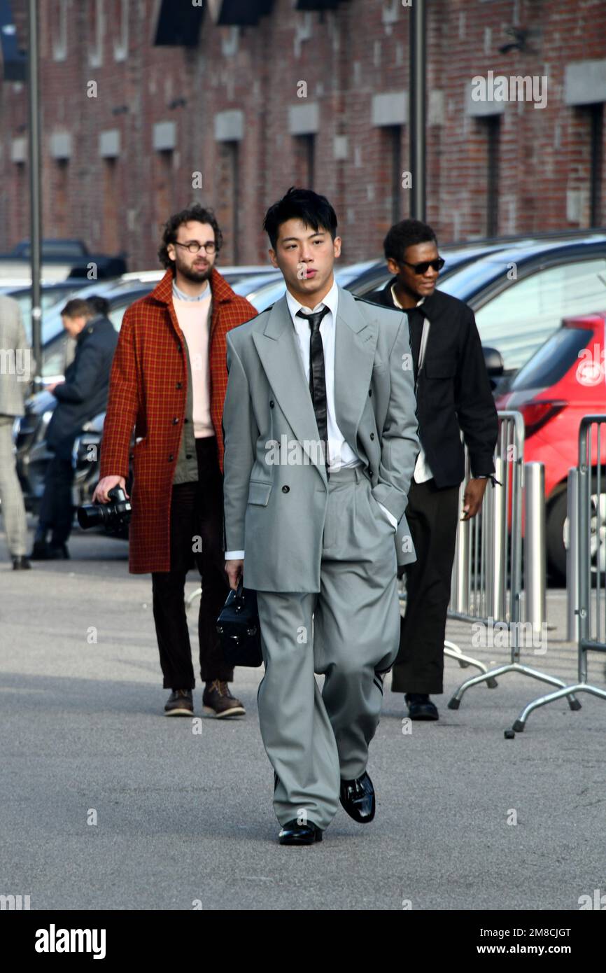 Milan, Italy. 13th Jan, 2023. Milan, Guests arrive Gucci fashion show ...