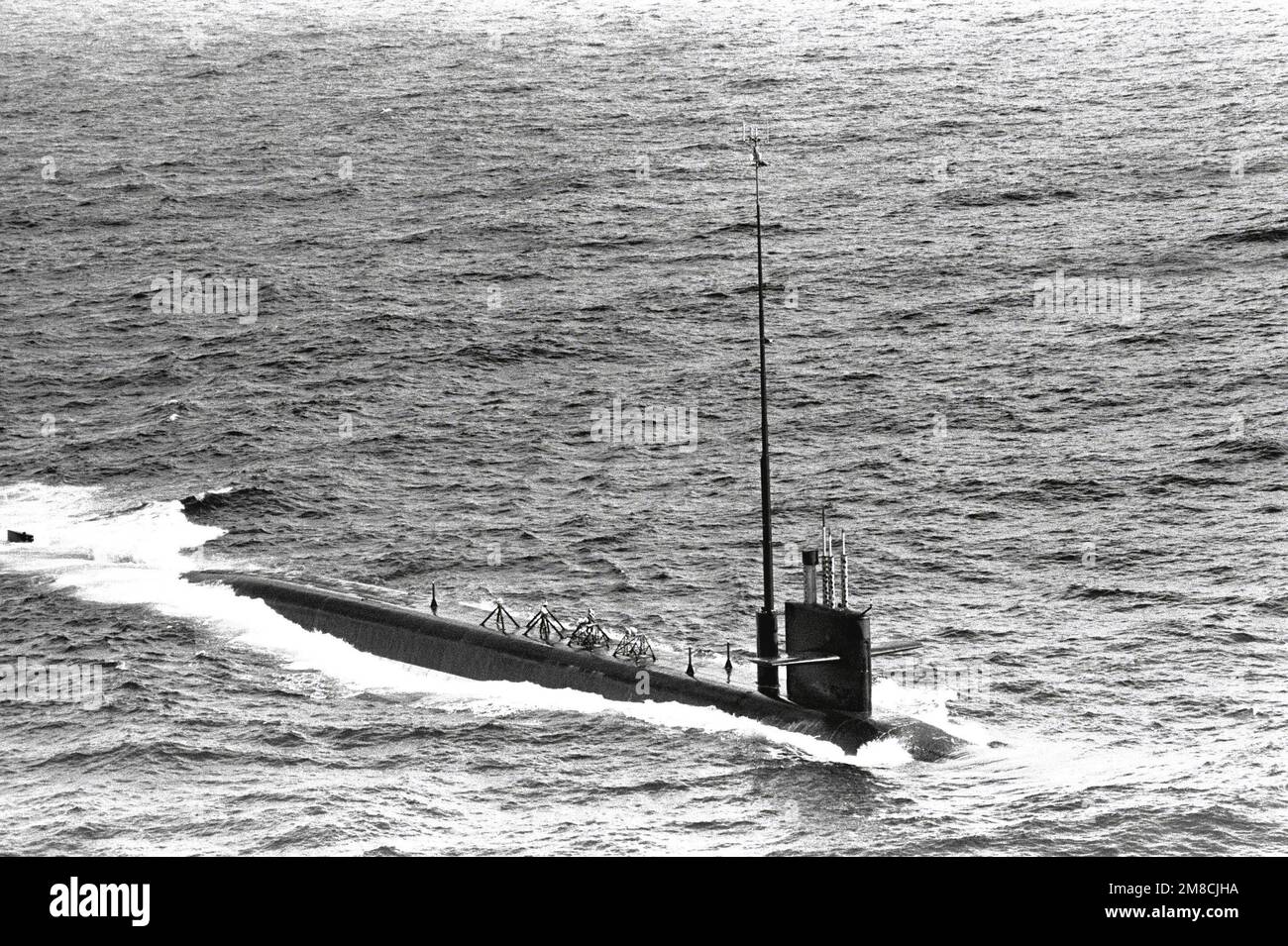 A starboard bow view of the nuclear-powered strategic missile submarine ...