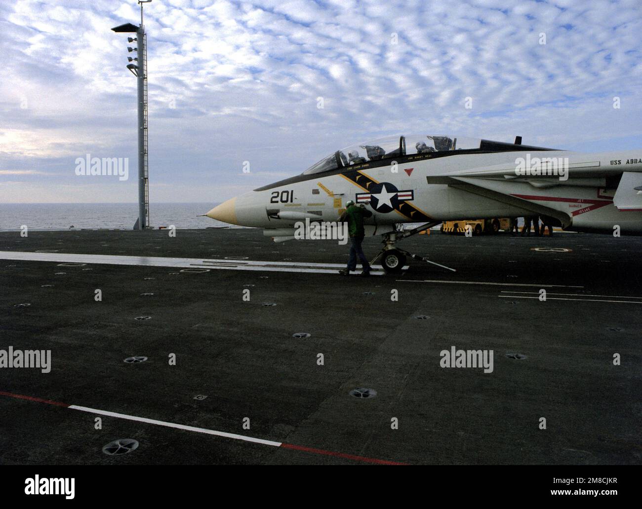 A Fighter Squadron 84 (VF-84) F-14A Tomcat aircraft is positioned on ...
