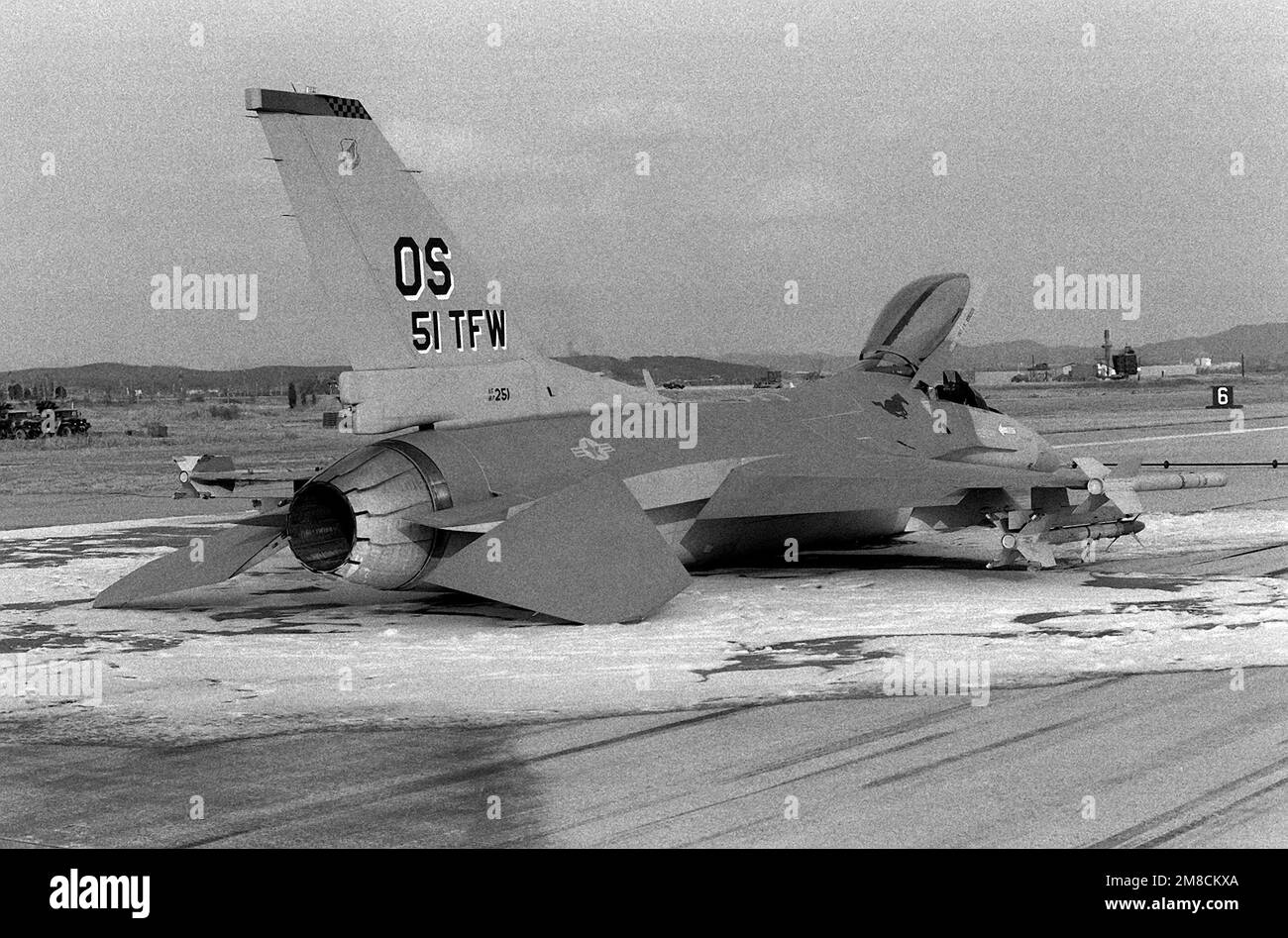 A right rear view of a 36th Tactical Fighter Squadron F-16C Fighting ...