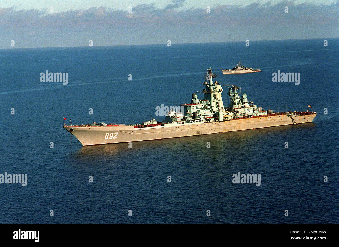 A port view of the Soviet nuclear-powered guided missile cruiser KIROV ...