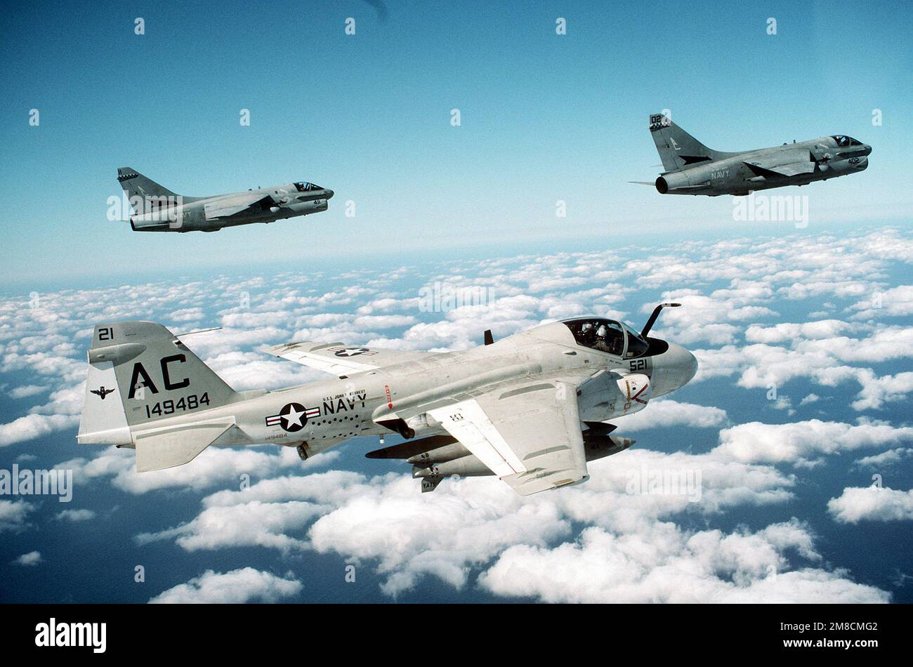 An air-to-air right side view of an Attack Squadron 75 (VA-75) KA-6D ...