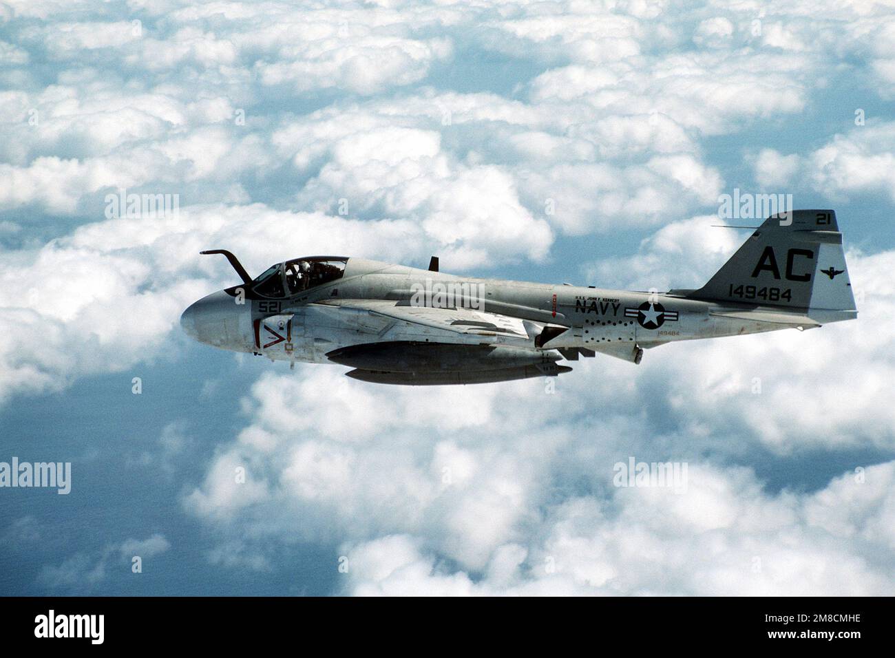 An air-to-air left side view of an Attack Squadron 75 (VA-75) KA-6D ...