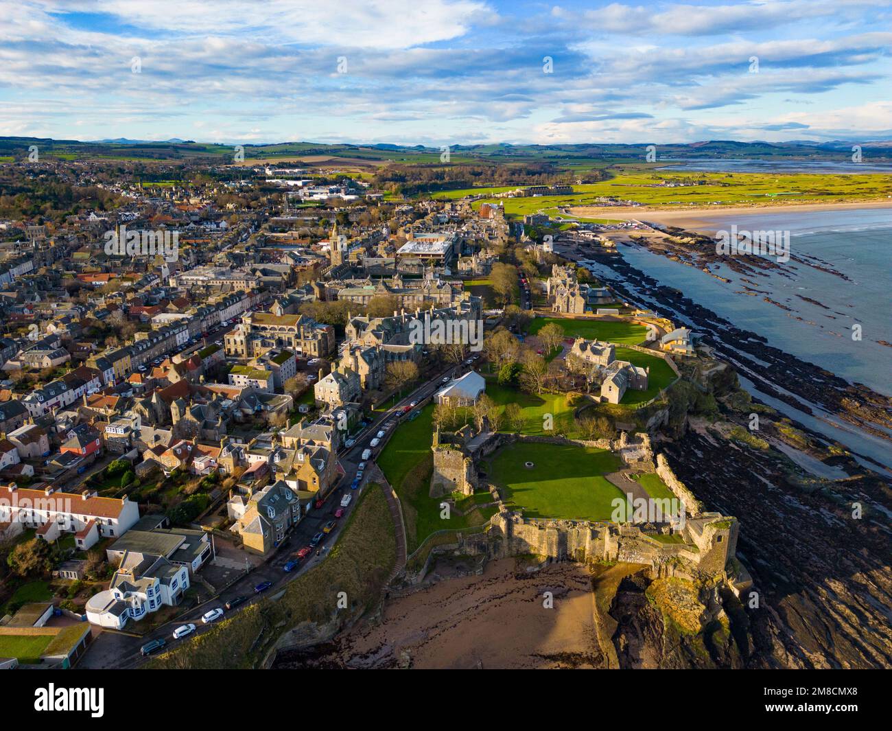 Aerial view from drone of St Andrews town in Fife, Scotland, Uk Stock ...