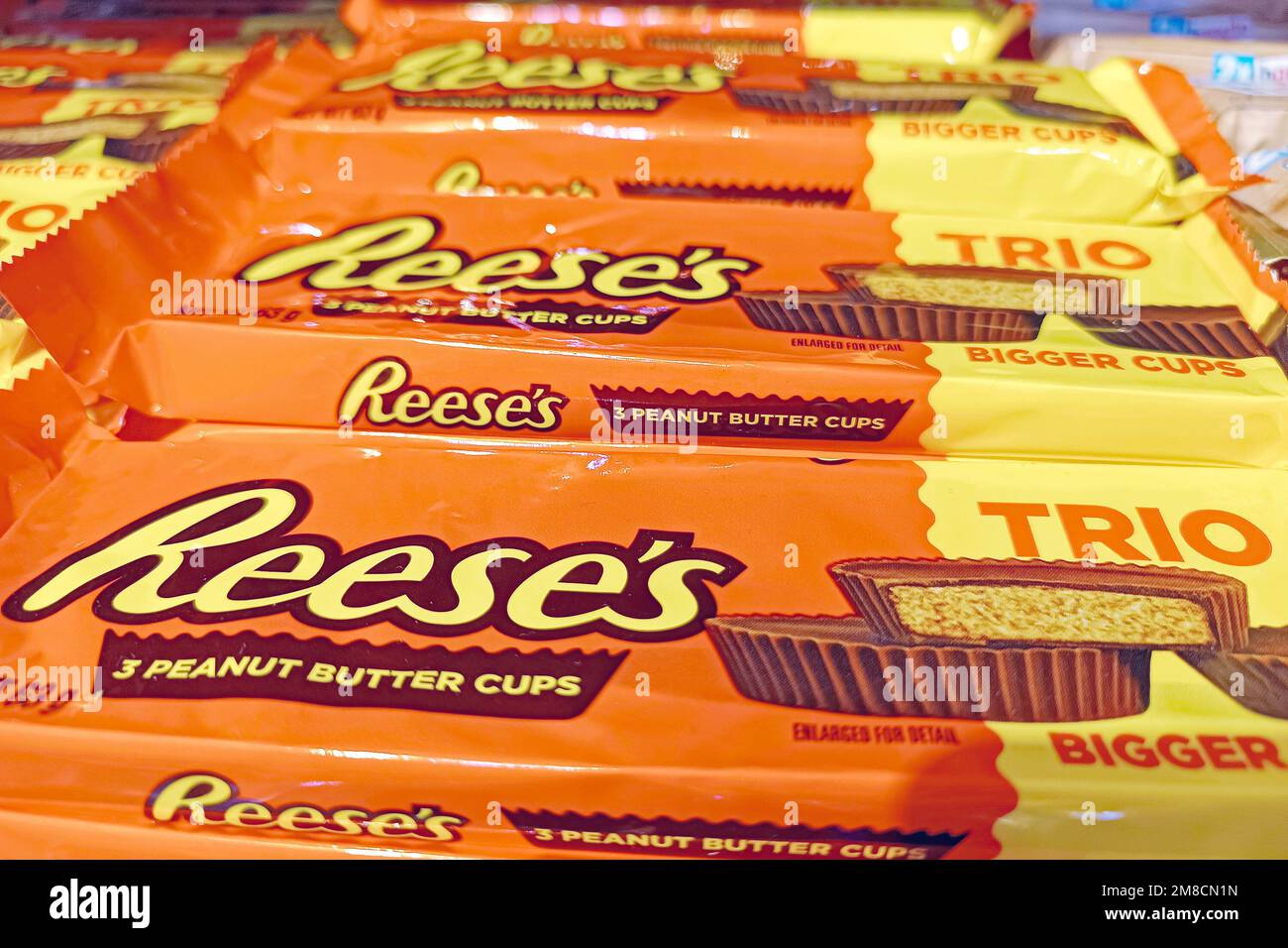 DUSHANBE, TAJIKISTAN - AUGUST 12, 2022: Orange peanut butter cups Reese ...